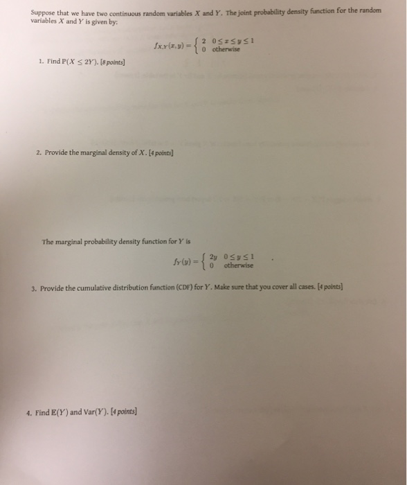 Solved Suppose that we have two continuous random variables | Chegg.com