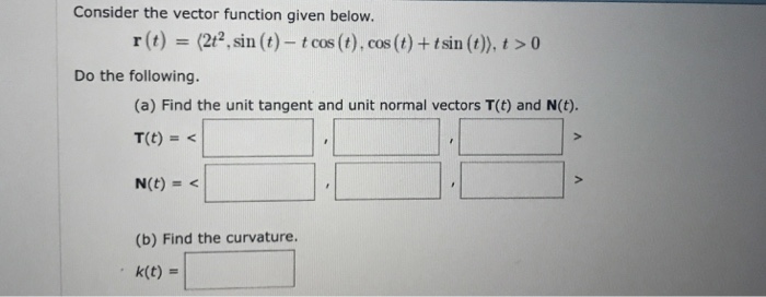 Solved Consider the vector function given below. r(t) = | Chegg.com