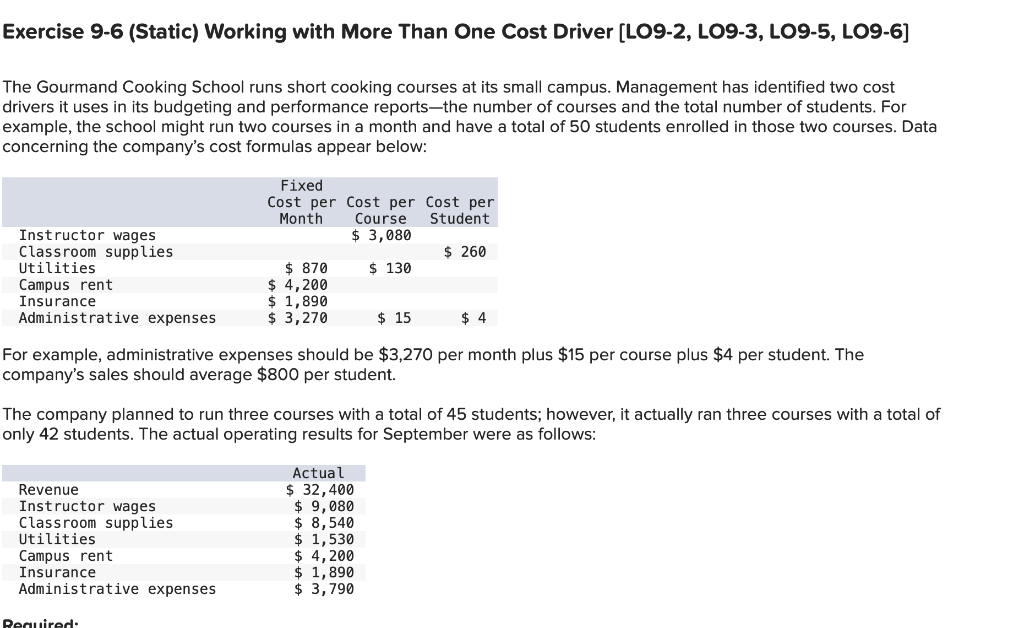 Solved Exercise 9-6 (Static) Working with More Than One Cost | Chegg.com