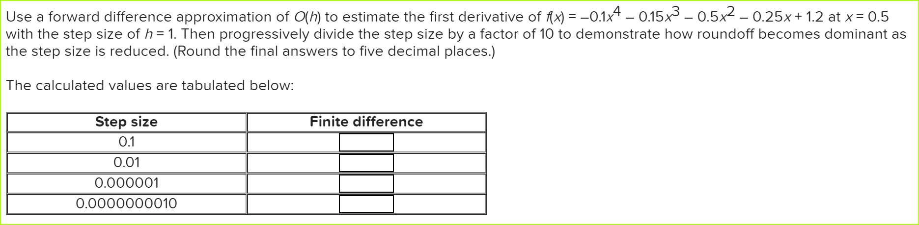 Solved Use a forward difference approximation of Olh) to | Chegg.com