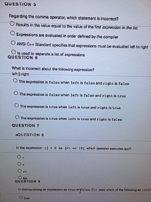 Solved Question 5 Regarding The Comma Operator Which 