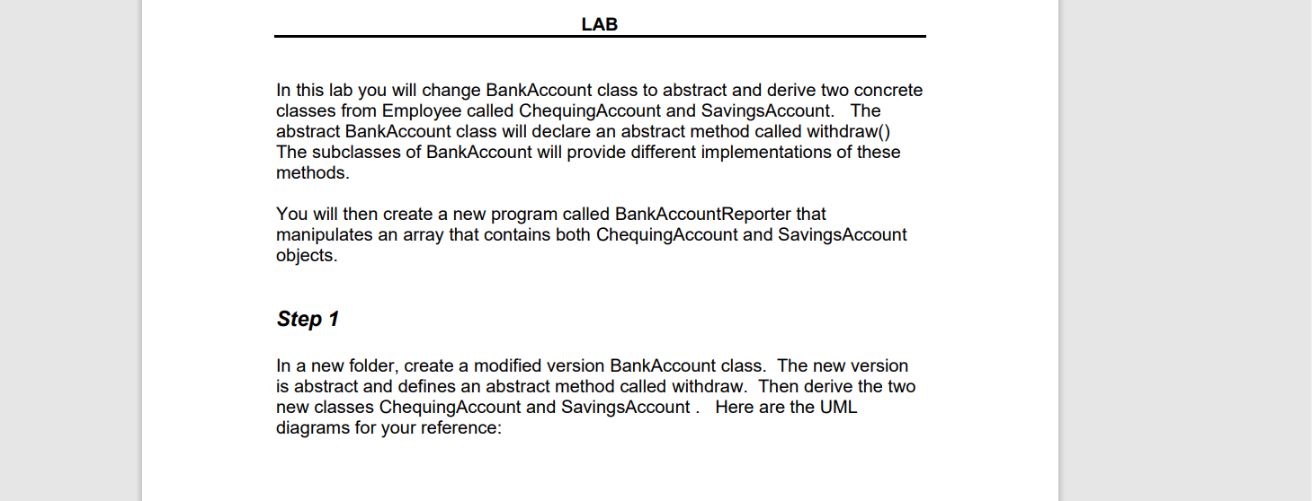 Solved In this lab you will change BankAccount class to | Chegg.com