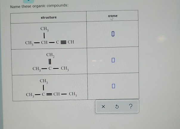 Solved Name these organic compounds: structure name CH, | Chegg.com