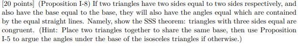Solved [20 points] (Proposition I-8) If two triangles have | Chegg.com