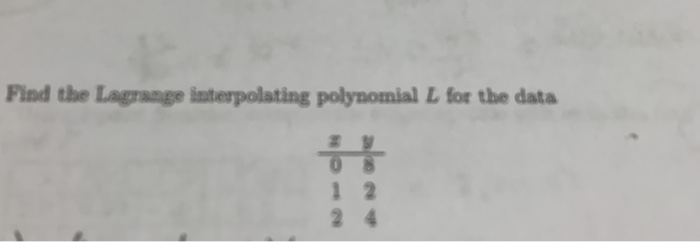 Solved Find the Lagrange interpolating polynomial L for the | Chegg.com