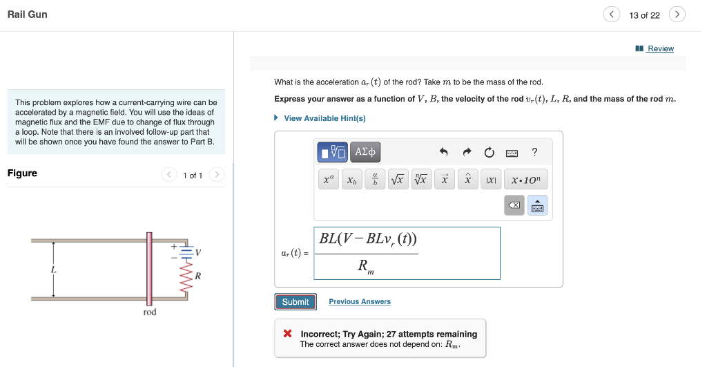 Solved What is the acceleration ar(t) of the rod? Take m to | Chegg.com