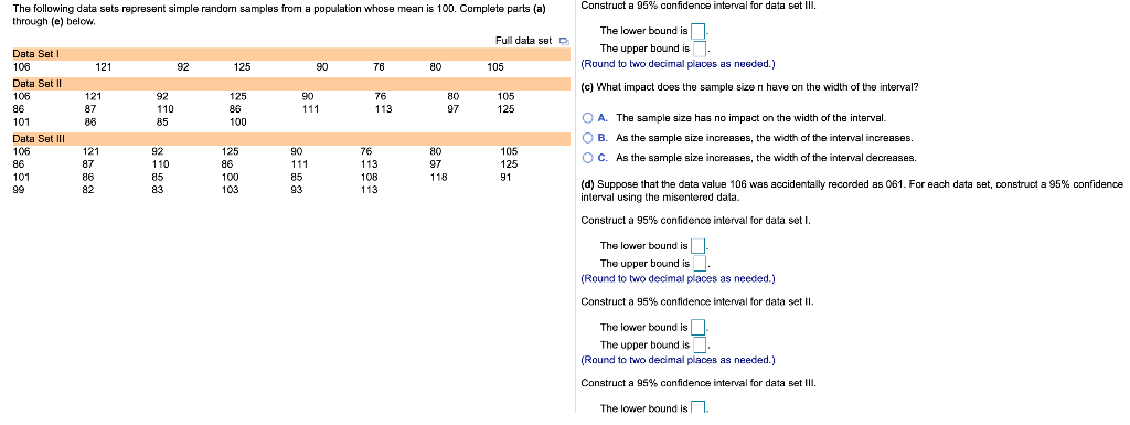 Solved The following data sets represent simple random | Chegg.com