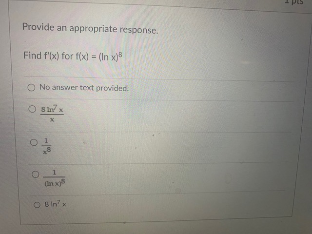Provide an appropriate response. Find f′(x) for | Chegg.com