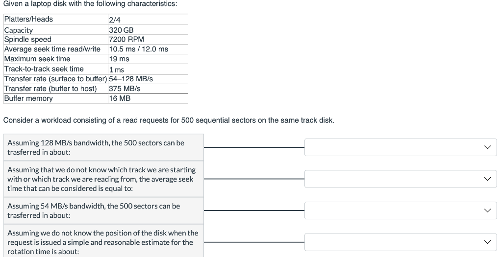 Solved Given a laptop disk with the following | Chegg.com