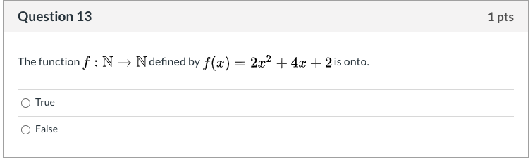 Solved Question 13 1 pts The function f :N+N defined by f(x) | Chegg.com