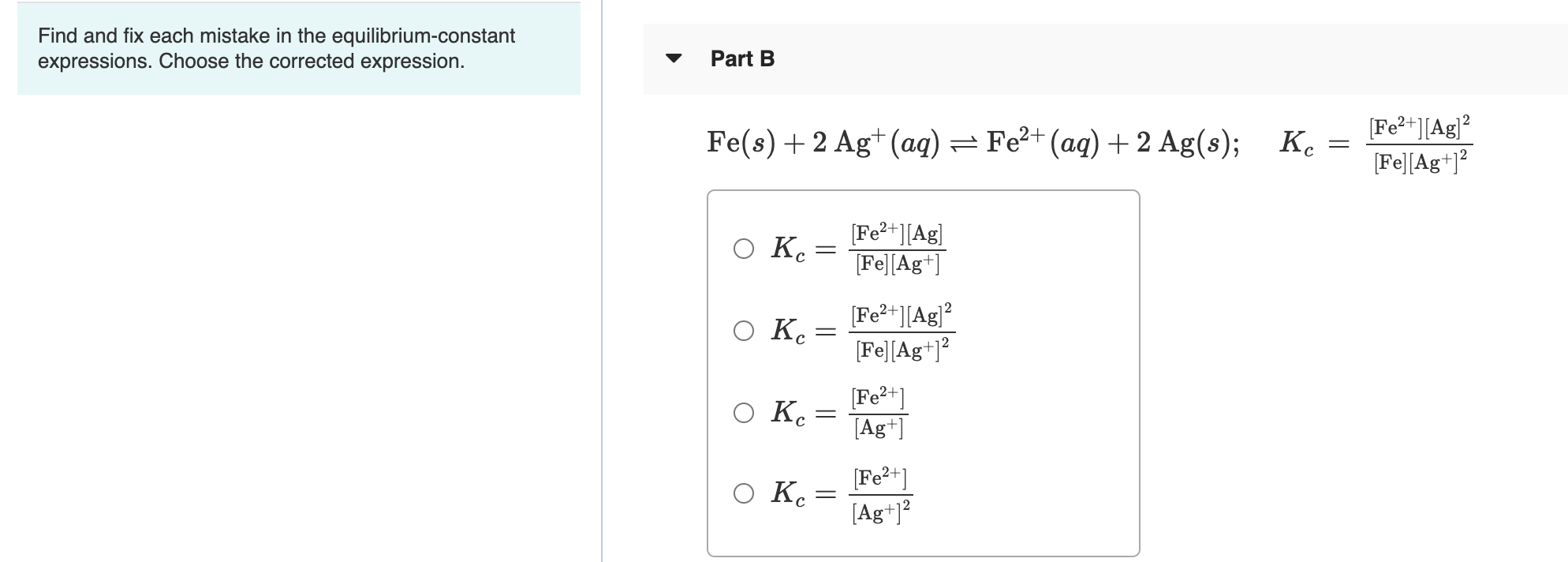 Solved Find and fix each mistake in the equilibrium-constant | Chegg.com