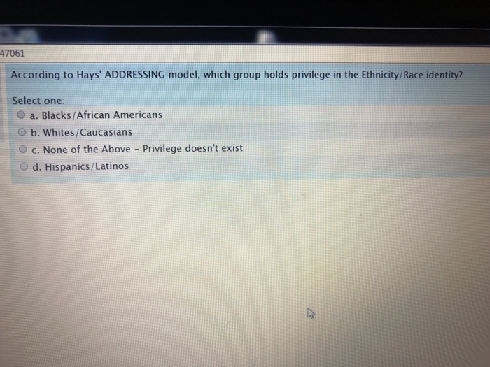 Solved 47061 According to Hays' ADDRESSING model, which | Chegg.com