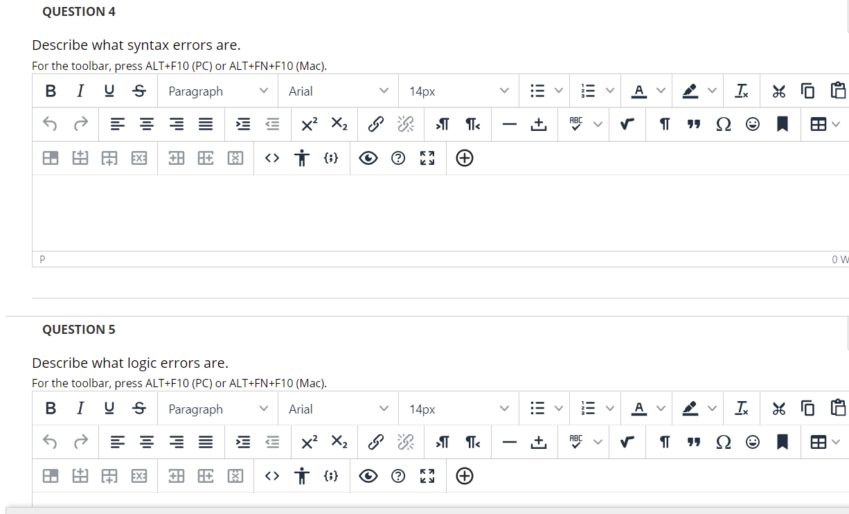 Solved QUESTION 4 Describe what syntax errors are. For the | Chegg.com