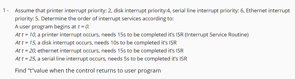 Solved 1- Assume that printer interrupt priority: 2, disk | Chegg.com