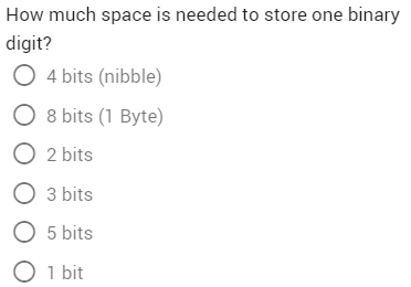 Solved How much space is needed to store one binary digit?4 | Chegg.com
