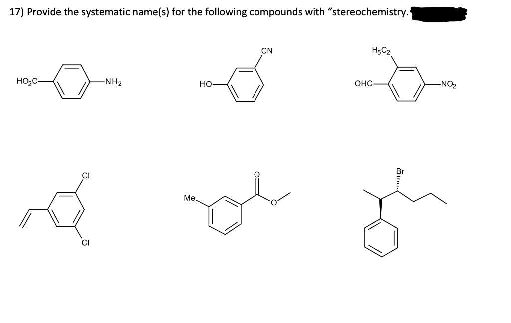 Solved 17) Provide the systematic name(s) for the following | Chegg.com