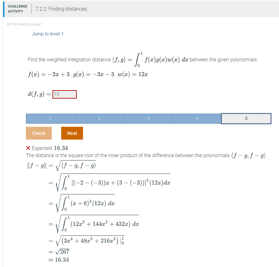 Find the weighted integration distance | Chegg.com