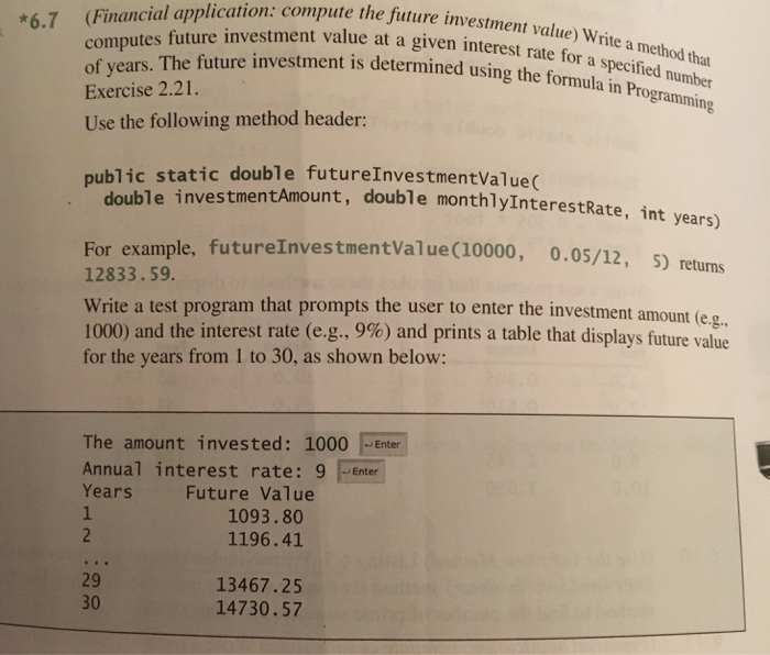 Solved lication: compute the future investment value) Write | Chegg.com