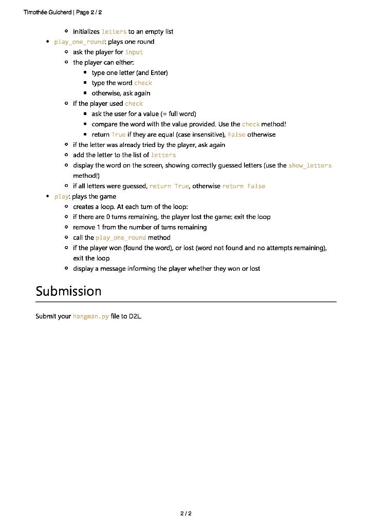 Solved Assignment: using classes with the Hangman game In | Chegg.com