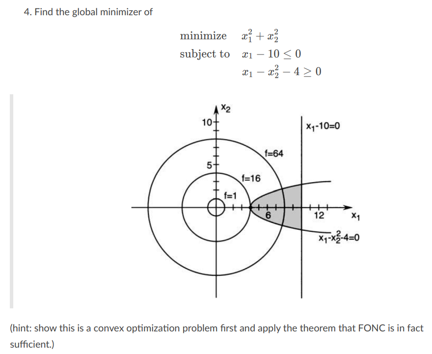 Solved 4. Find the global minimizer of minimize subject to | Chegg.com