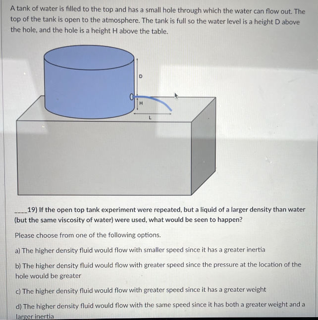Solved A tank of water is filled to the top and has a small | Chegg.com