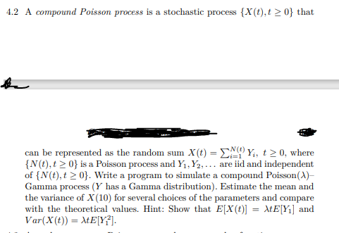 Solved 4.2 A compound Poisson process is a stochastic | Chegg.com