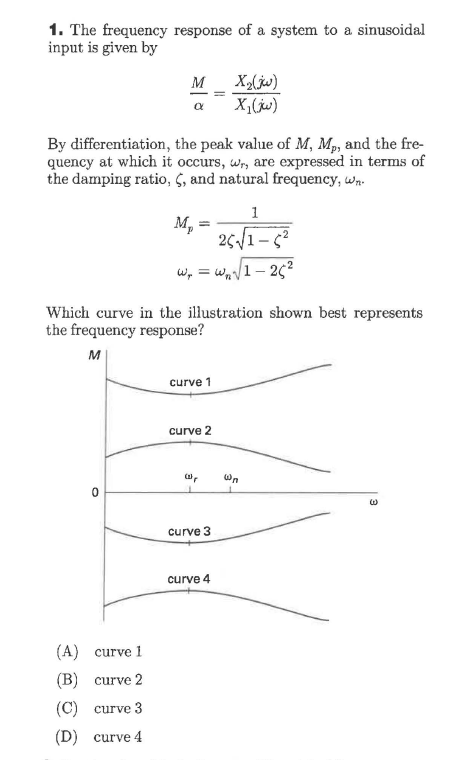 Solved 1. The frequency response of a system to a sinusoidal | Chegg.com