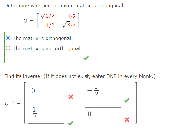 Determine whether the given matrix is orthogonal. | Chegg.com
