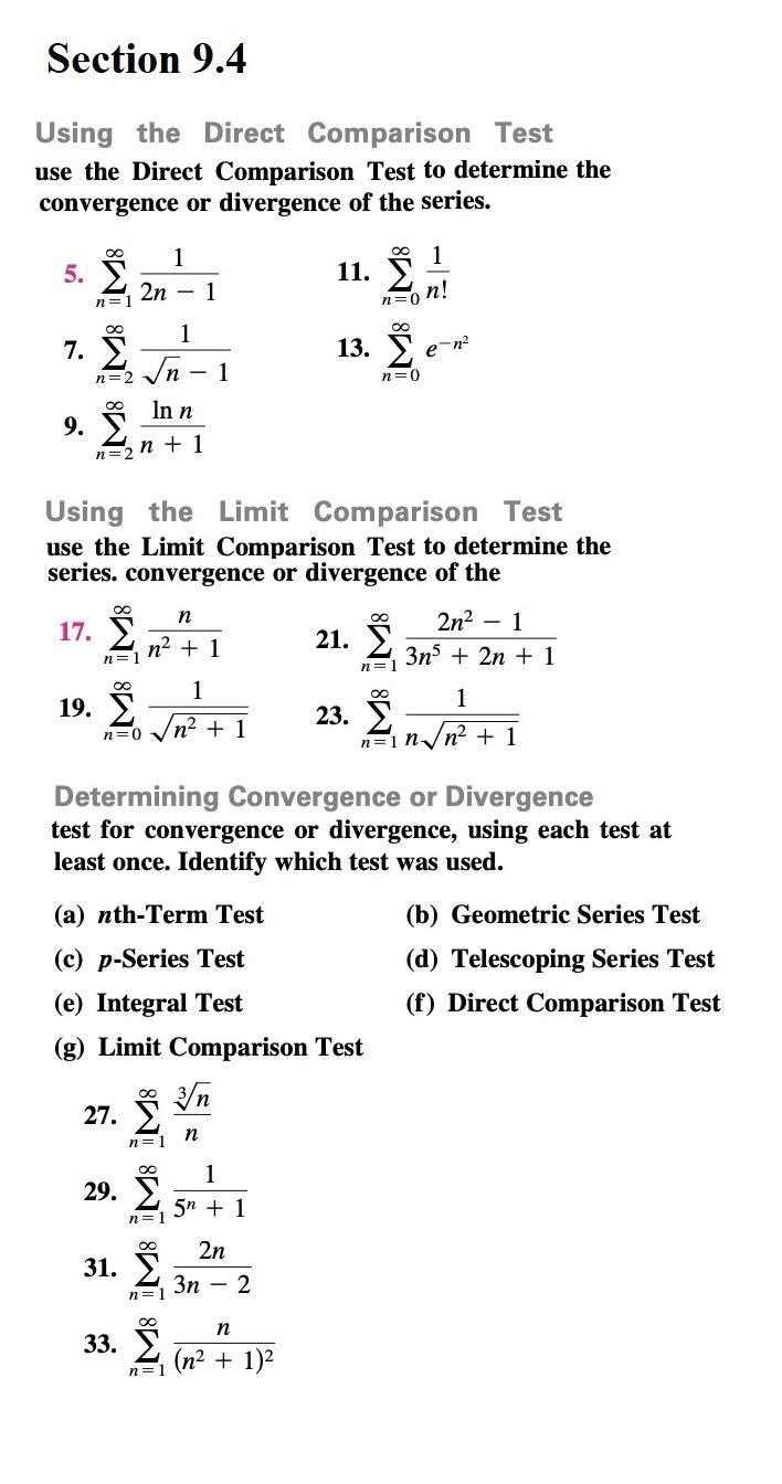 Solved Using the Direct Comparison Test use the Direct | Chegg.com