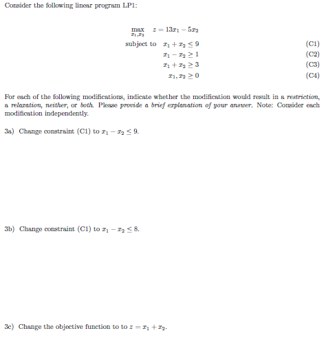 Solved Consider the following linear program LP1: | Chegg.com
