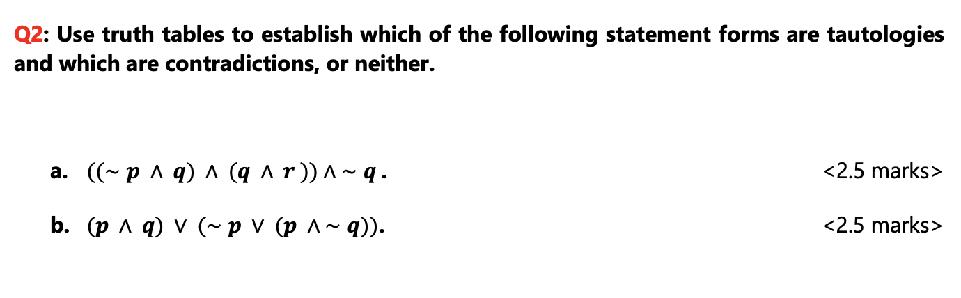 Solved Q2: Use truth tables to establish which of the | Chegg.com
