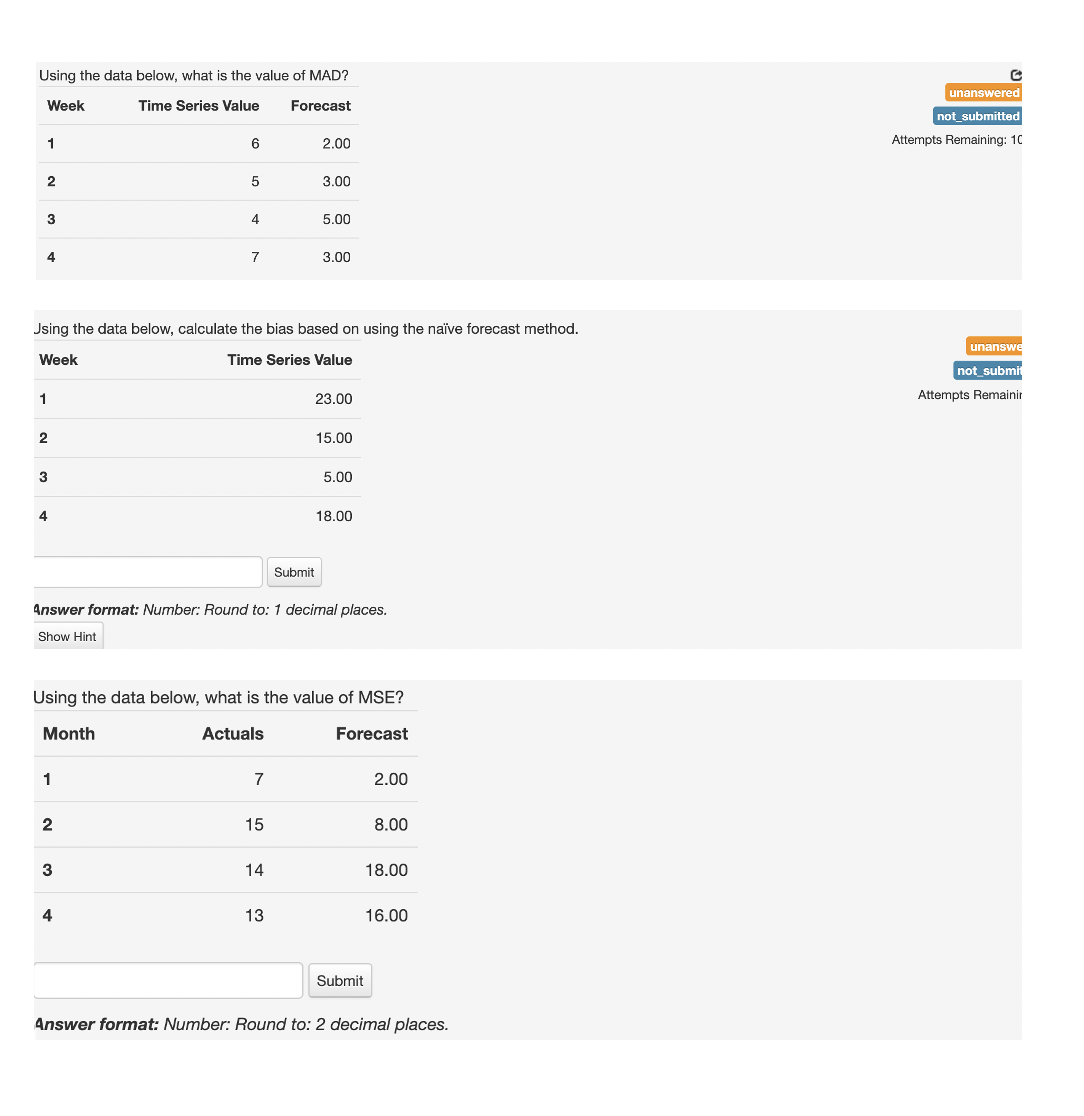 Solved Usinq the data below. what is the value of MAD? Jsing | Chegg.com Solved Usinq the data below. what is the value of MAD? Jsing | Chegg.com