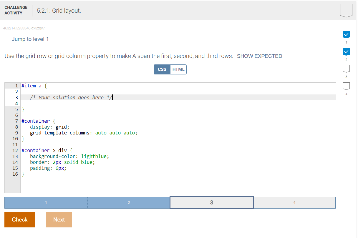 Solved Use the grid-row or grid-column property to make A | Chegg.com