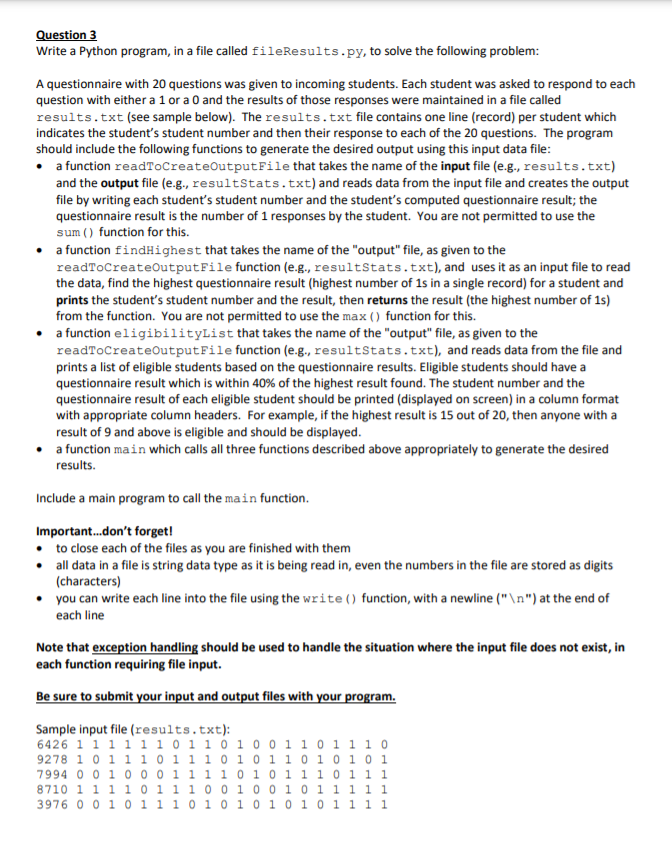 Solved Question 3 Write A Python Program In A File Called Chegg