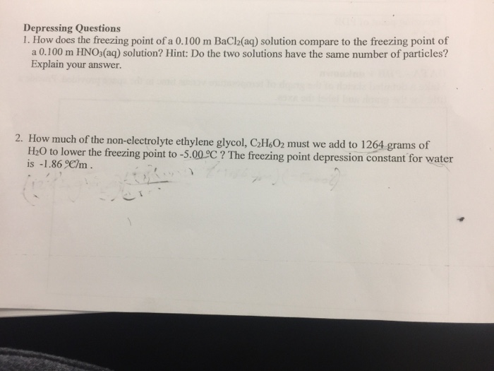Solved Depressing Questions 1. How does the freezing point | Chegg.com