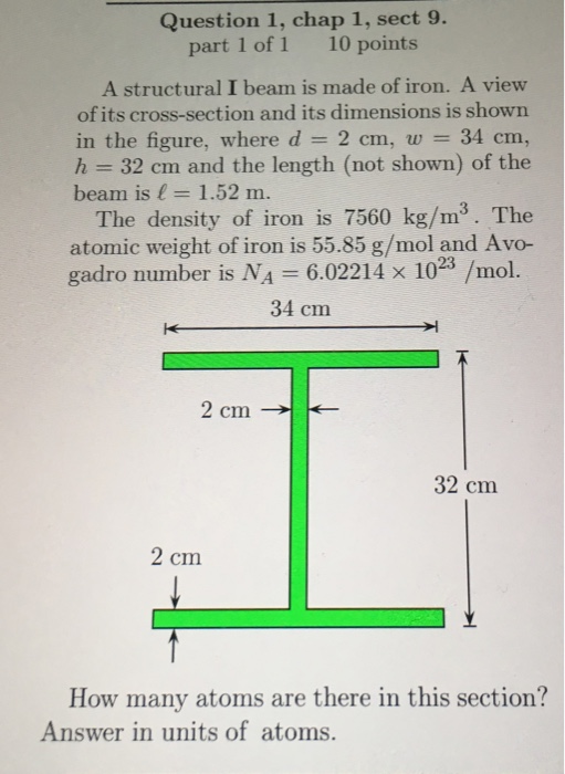 Solved A structural I beam is made of iron. A view of its | Chegg.com