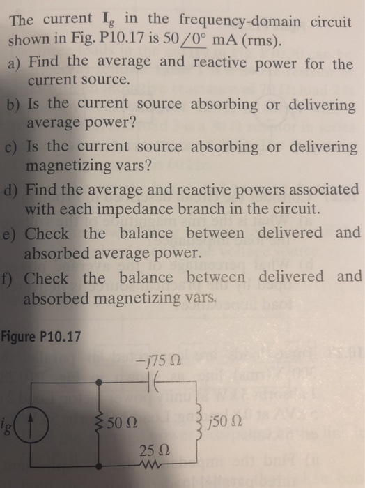 Solved current Ig in the frequency-domain circuit shown in | Chegg.com