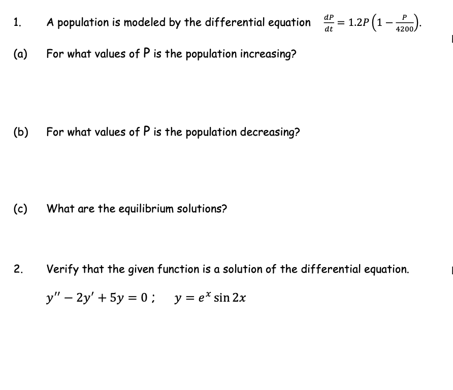 Solved 1. A population is modeled by the differential | Chegg.com