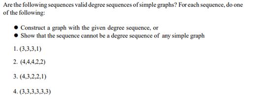 Solved Are the following sequences valid degree sequences of | Chegg.com