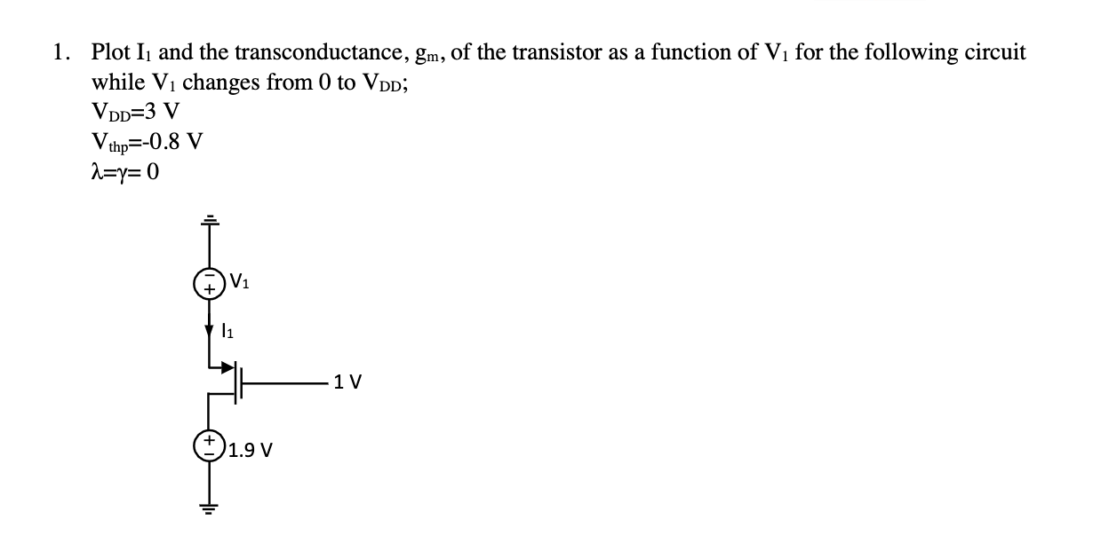 Solved 1. Plot Iị and the transconductance, gm, of the | Chegg.com