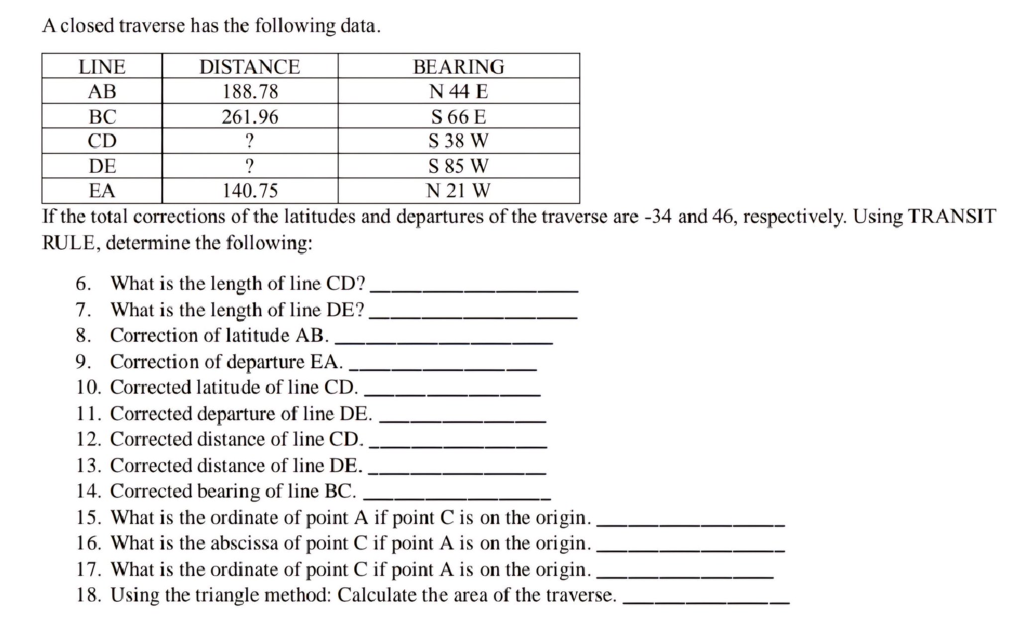 Solved A closed traverse has the following data. If the | Chegg.com