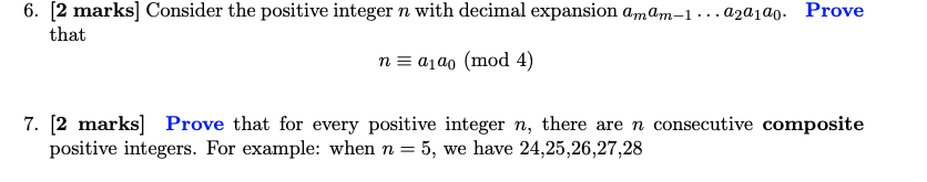 Solved 6. [2 marks] Consider the positive integer n with | Chegg.com