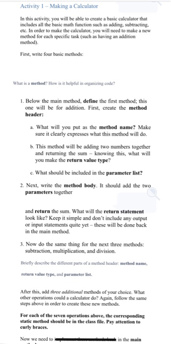 Solved Activity 1-Making a Calculator In this activity, you | Chegg.com