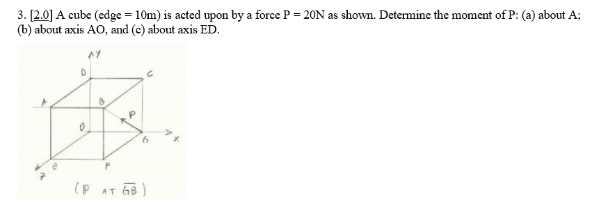 Solved 3. [2.0] A cube (edge = 10m) is acted upon by a force | Chegg.com