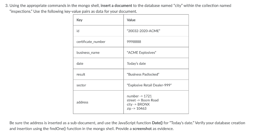 Solved 3. Using the appropriate commands in the mongo | Chegg.com