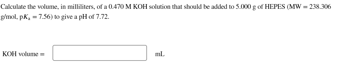 Solved Calculate the volume, in milliliters, of a 0.470MKOH | Chegg.com