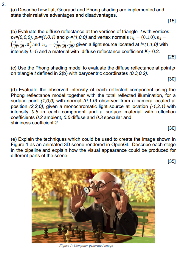 2. (a) Describe how flat, Gouraud and Phong shading | Chegg.com