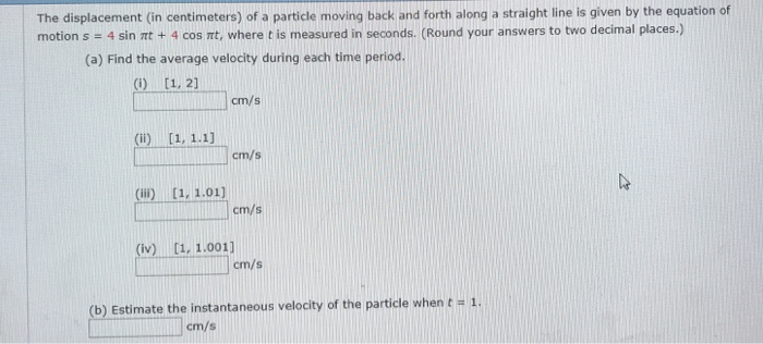 Solved The displacement (in centimeters) of a particle | Chegg.com