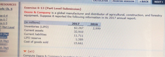 Solved CALCULATOR PRINTER VERSION 4 BACK NEXT RESOURCES | Chegg.com