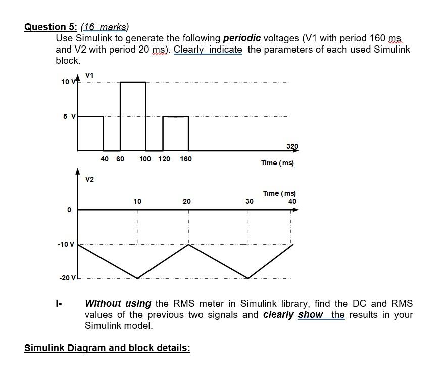 Solved Question 5: (16 marks) Use Simulink to generate the | Chegg.com
